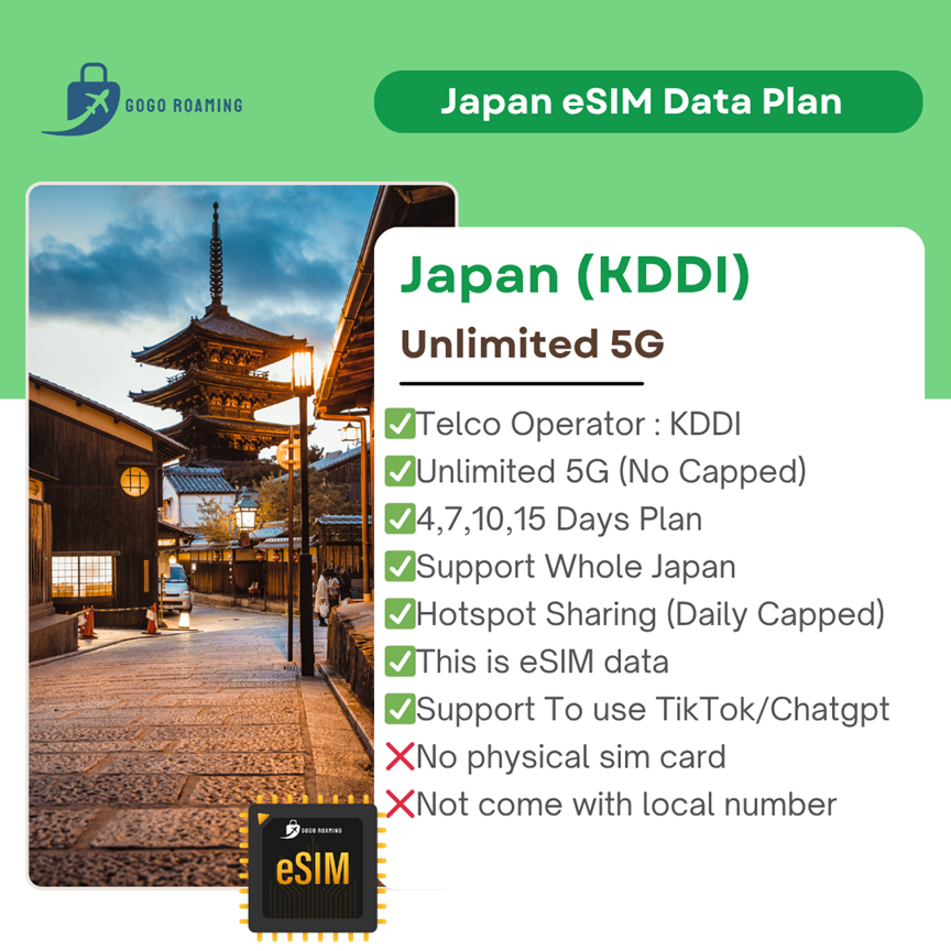 【eSim】Japan (KDDI) Unlimited 5G Travel eSim – GoGo Roaming